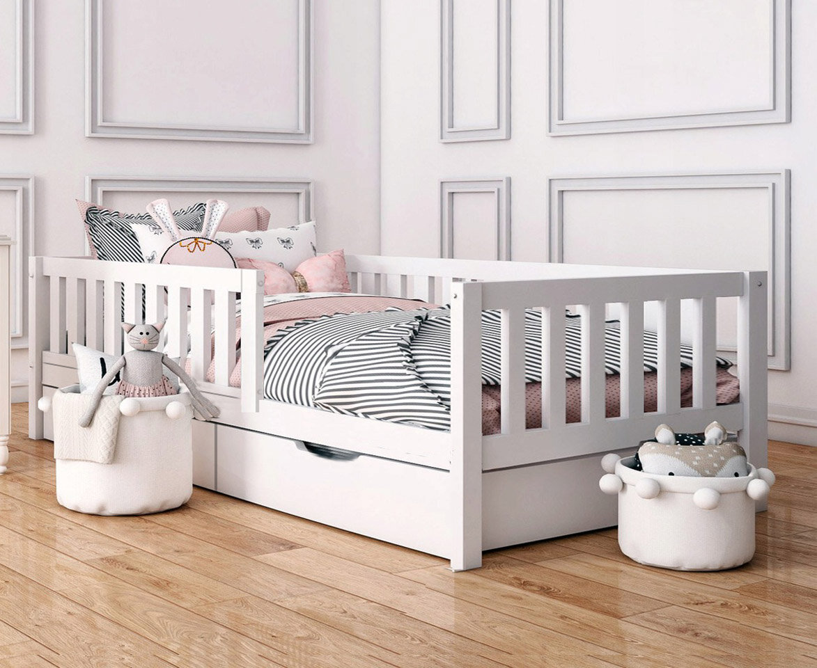 Кровать джуниор, ортопедическое дно, ящики, белая, 80x160 см