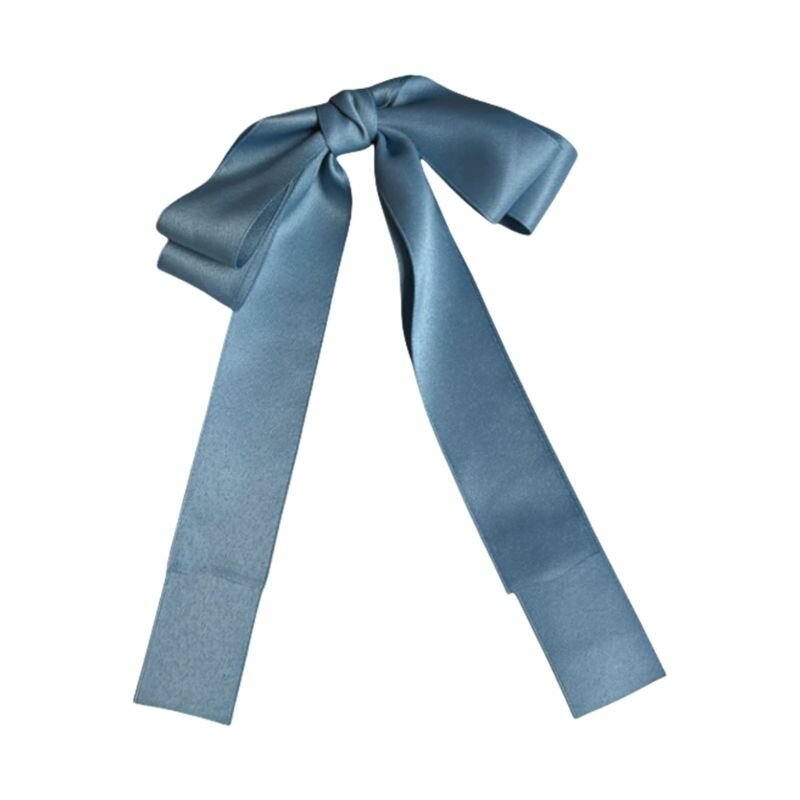 Заколка-бантик из ленты простой и универсальный головной убор-синий