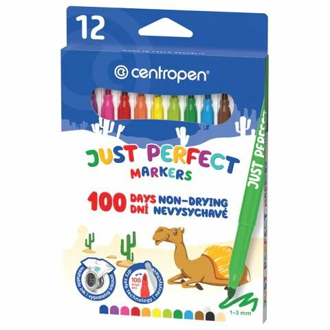Фломастеры 12 цветов CENTROPEN "Just Perfect", смываемые, устойчивы к высыханию, 2510/12KK, 725101201