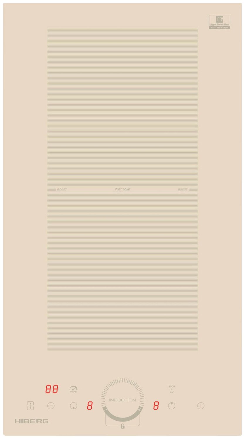 Электрическая варочная панель Hiberg i-MS 3029 Y 28 см, 2 конфорки стеклокерамика, бежевый