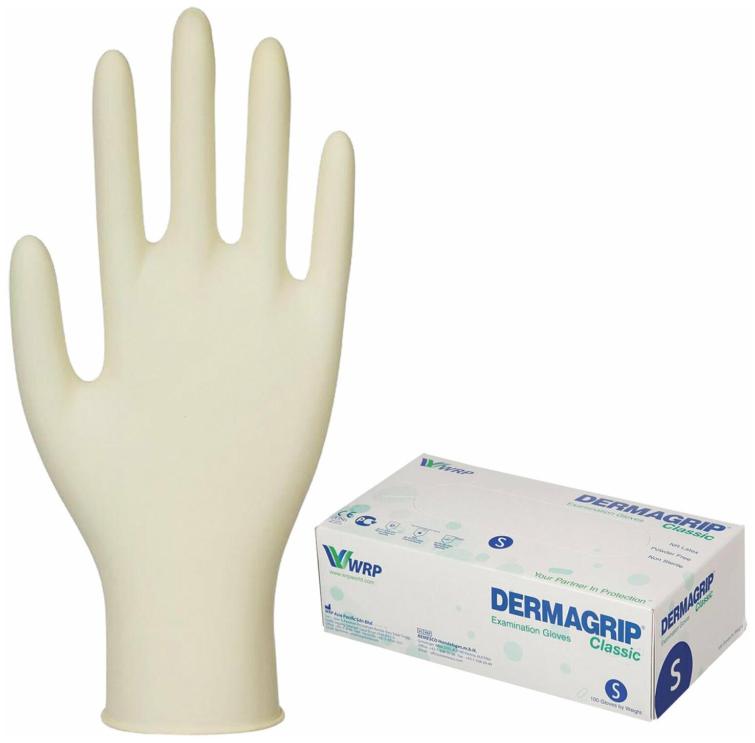 Перчатки смотровые Dermagrip латексные смотровые, 50 пар 100 шт, неопудренные, хлоринация (D1501-10)