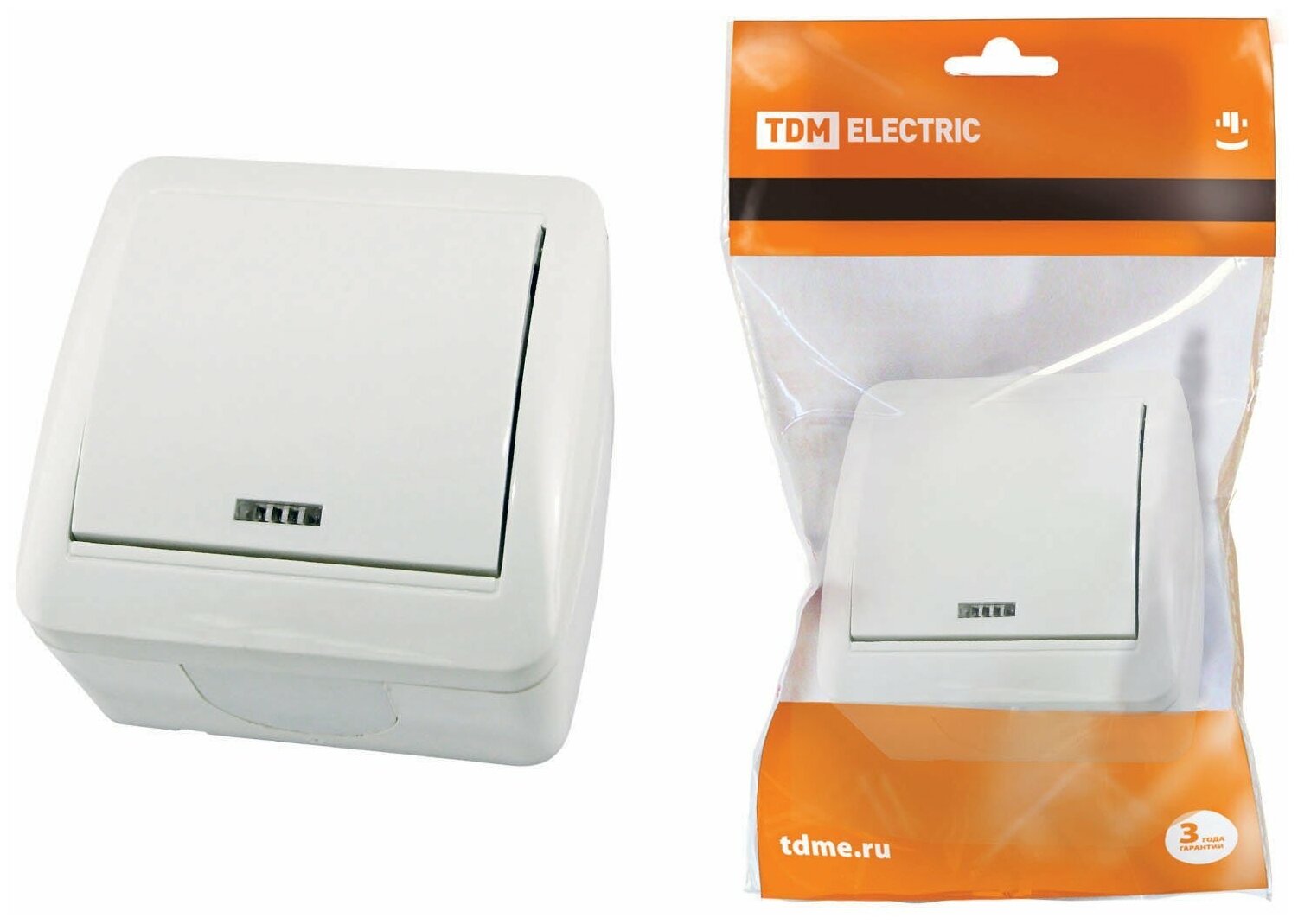 Выключатель 1 клав. с подсветкой IP44 10А белый Селигер TDM {SQ1818-0003} 1 шт