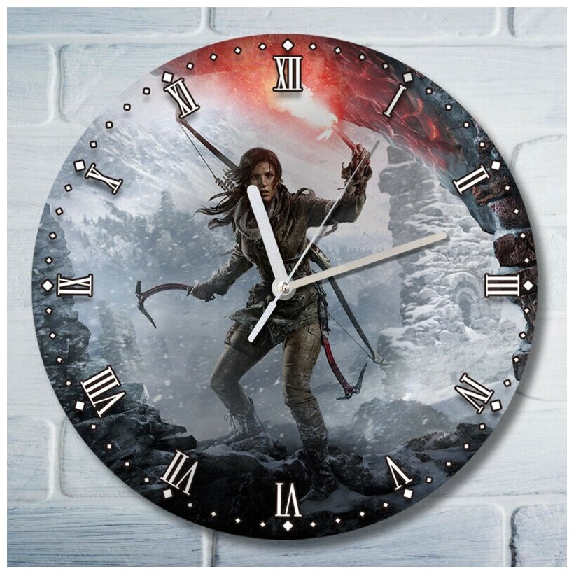 Настенные часы УФ с ярким рисунком игры Rise of the Tomb Raider (лара крофт, томб райдер, PS, Xbox, PC, Switch) 4856