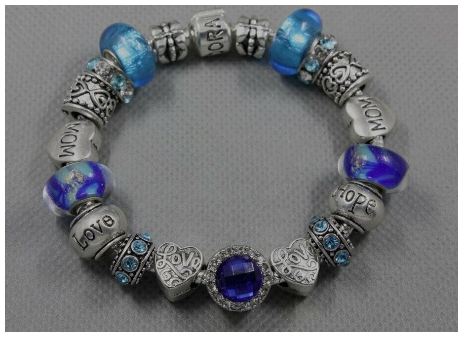 Браслет-цепочка, стекло, стразы, муранское стекло