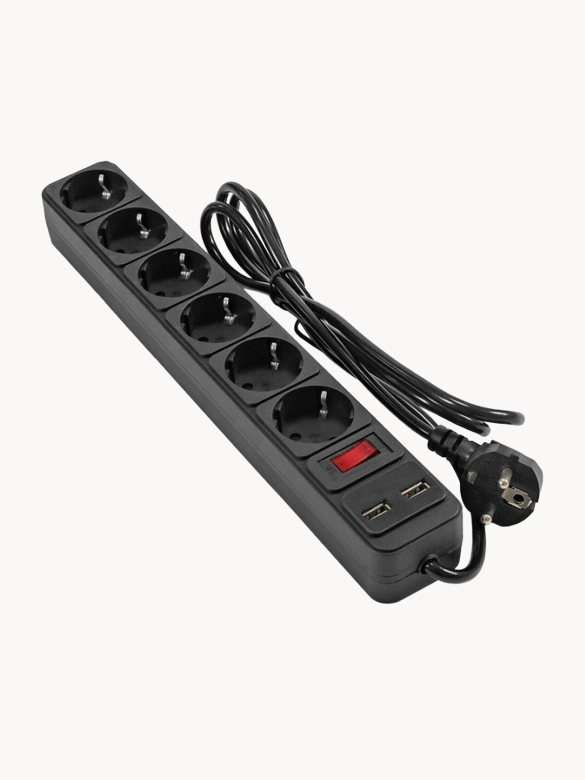 Сетевой фильтр с USB зарядкой Exegate SP-6-USB-1.8B (6 евророзеток, 2 USB-A 2A, 1.8м, выключатель, черный)