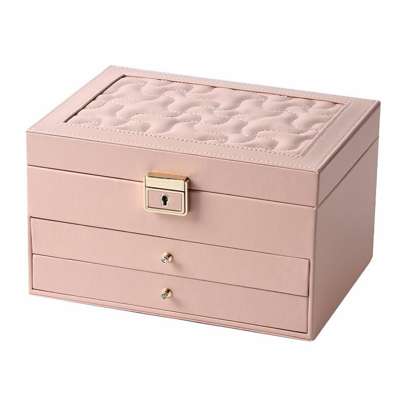 Шкатулка для хранения украшений 3 яруса Грейс, отделка строчкой, розовый