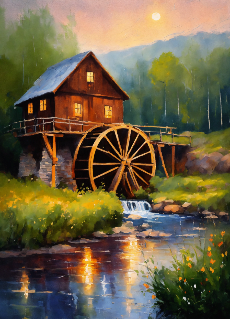 Картина по номерам "Водяная мельница" 40х50 см, хлопковый холст на подрамнике, акрил, Hobby Home