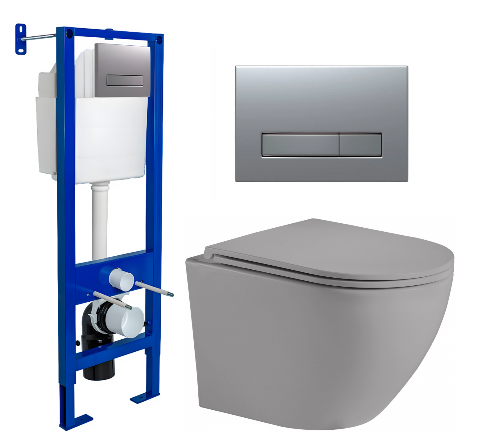 Комплект 3 в 1 инсталляция Berges Atom Line 410 + Унитаз подвесной Weltwasser WW Merzbach 043 MT-GR + кнопка хром матовая