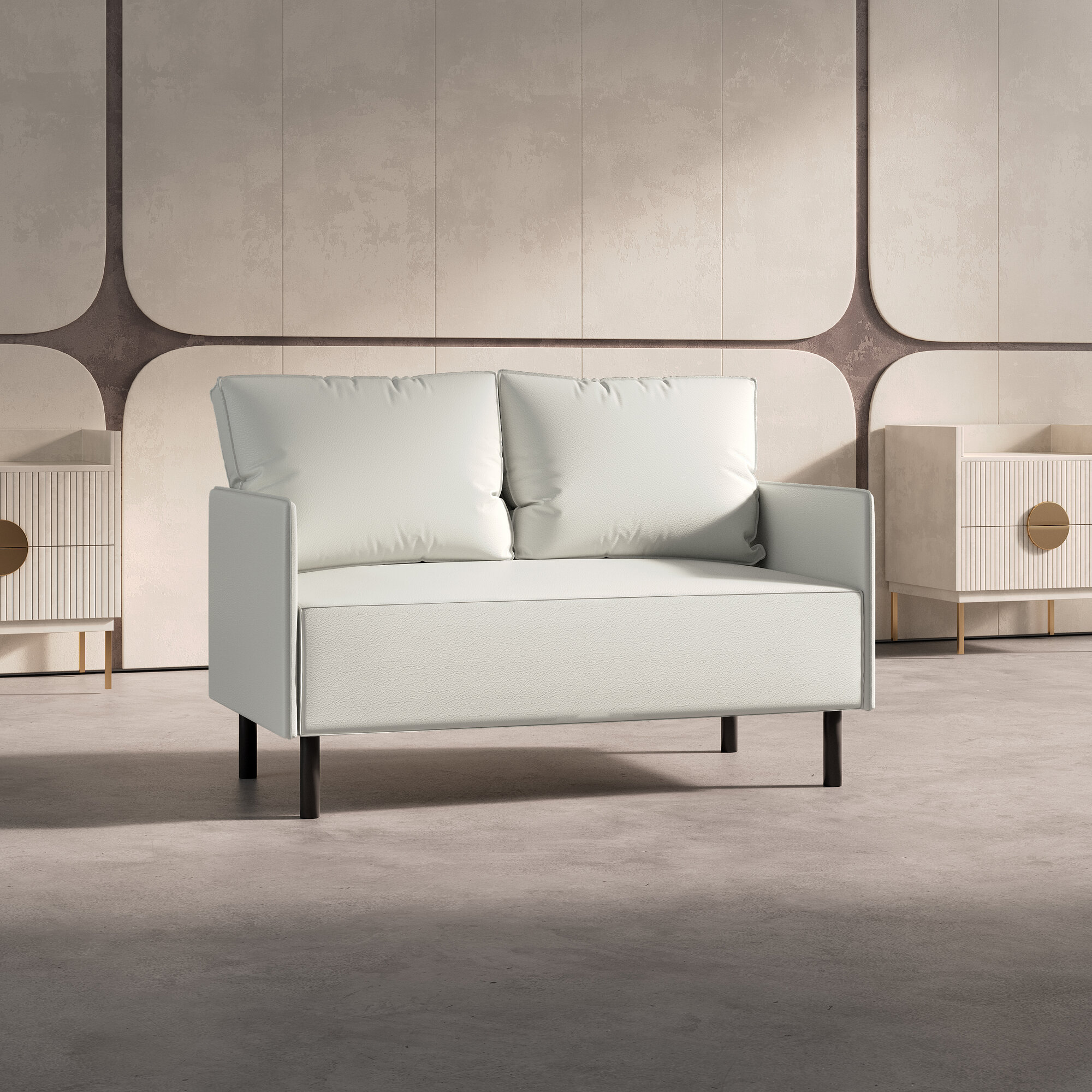 Диван ORION, на ножках, в квартиру, в офис, 117 см, экокожа белый