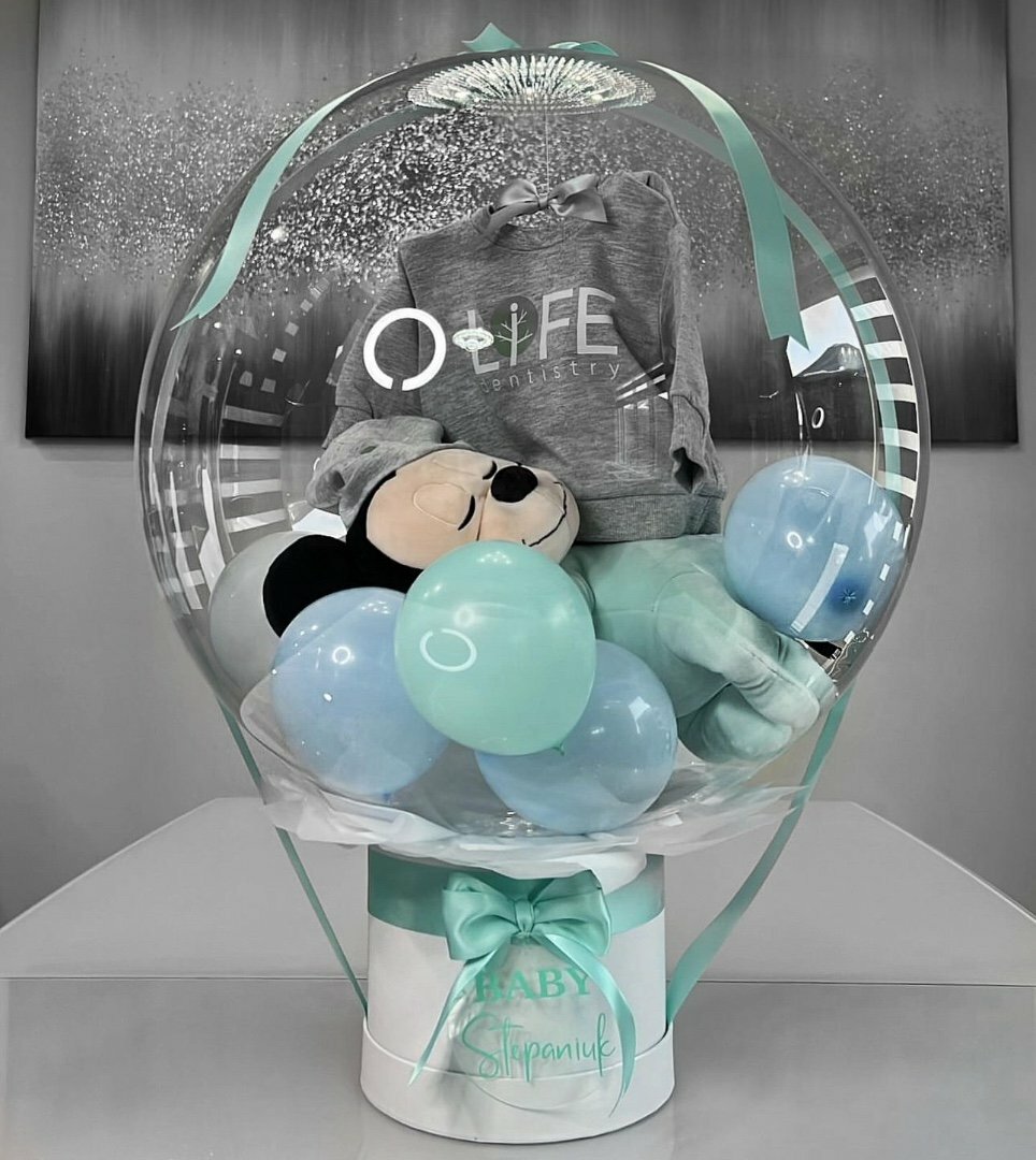 Бабл-бокс на выписку из роддома с мягкой игрушкой