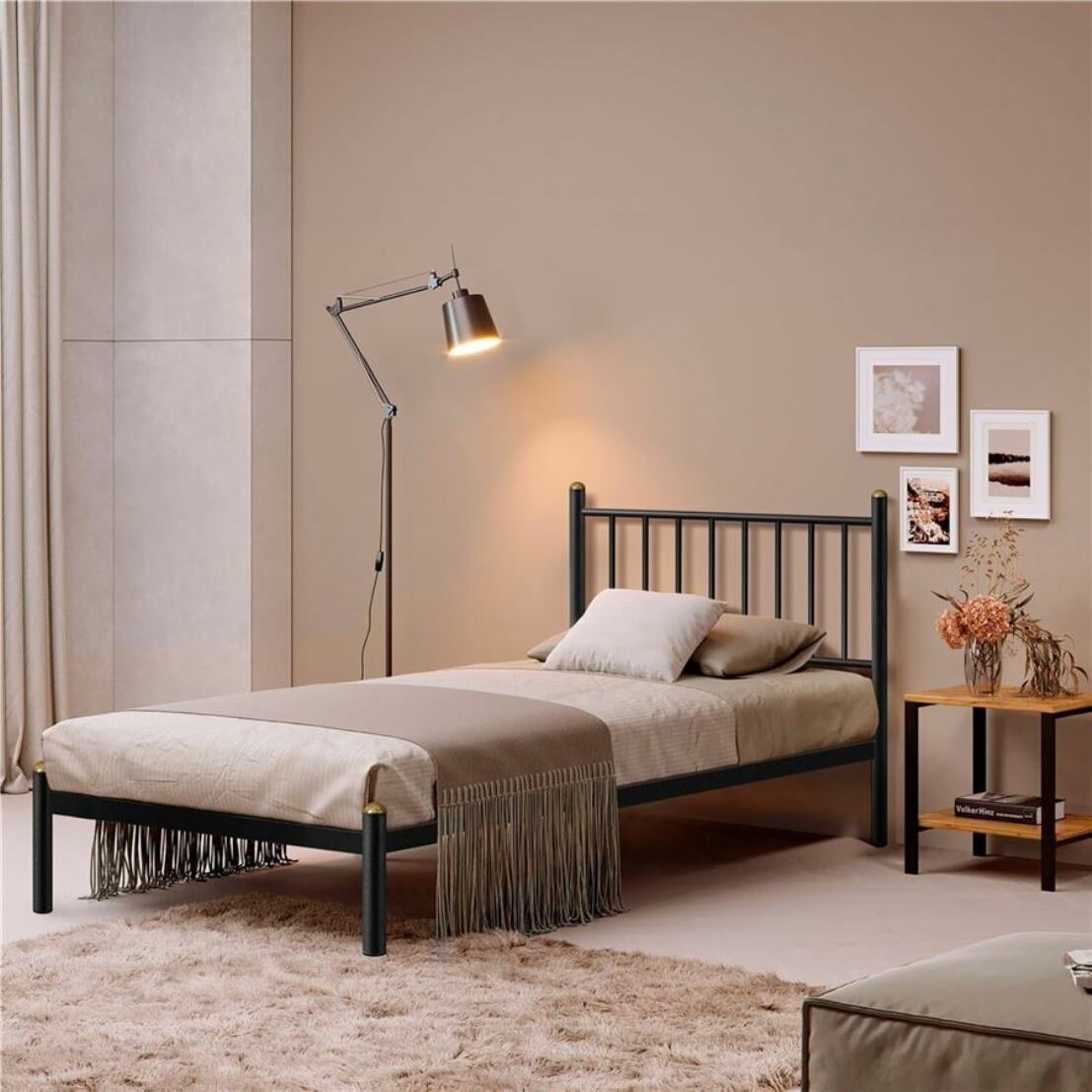 Кровать односпальная Арзу 90х200 см, металлическая, с усиленным основанием, цвет чёрный