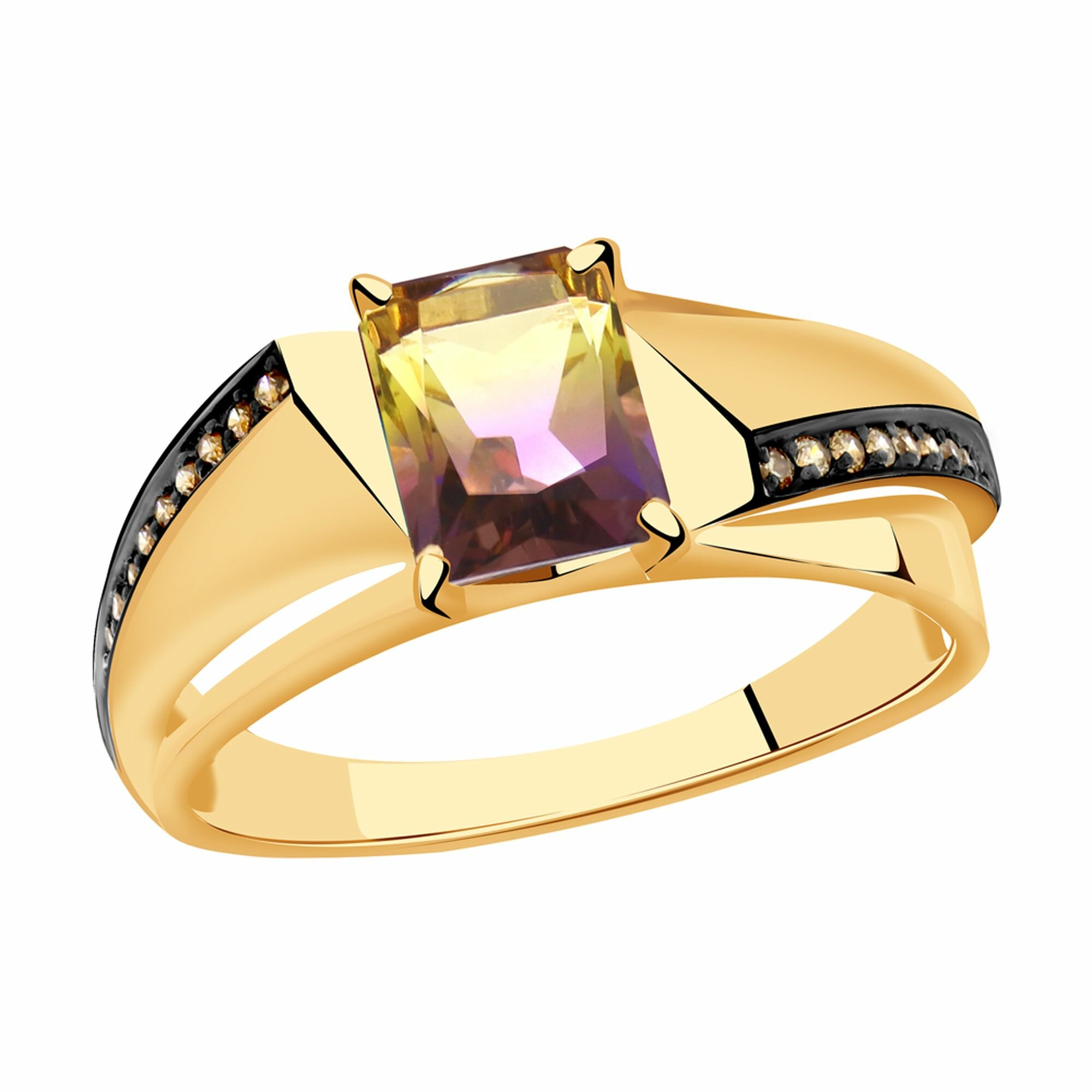 Кольцо, красное золото, 585 проба, аметрин, фианит