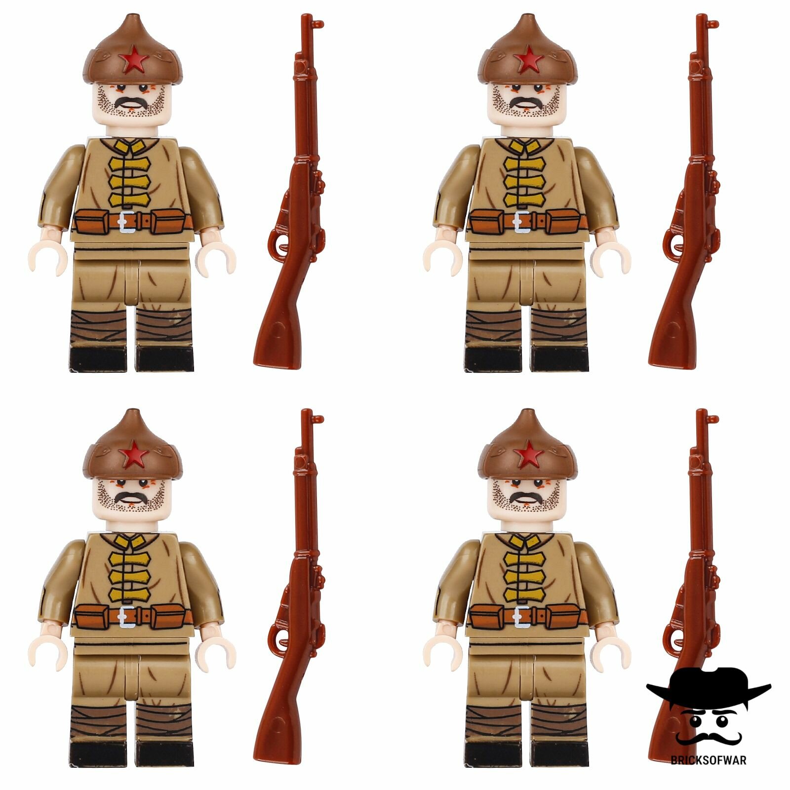 Набор фигурок солдатиков Красная Армия артиллерия РККА 4 штуки с винтовками, Гражданская война в России, военные человечки, конструктор, солдатики, армия совместимая (4,5 см, пакет)