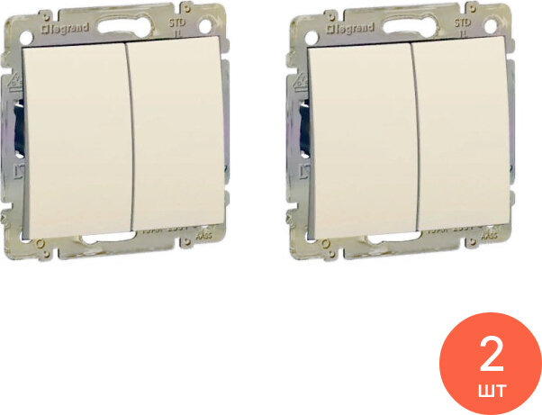 Выключатель Legrand / Легранд Valena, 10А IP20 для включения/выключения двух нагрузок слоновая кость 71х71х37мм двухклавишный, индивидуальная упаковка DIY, 774305 (комплект из 2 шт)