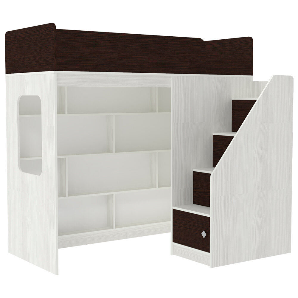 Кровать чердак Л-С603.3 80х190 Белое Дерево Венге