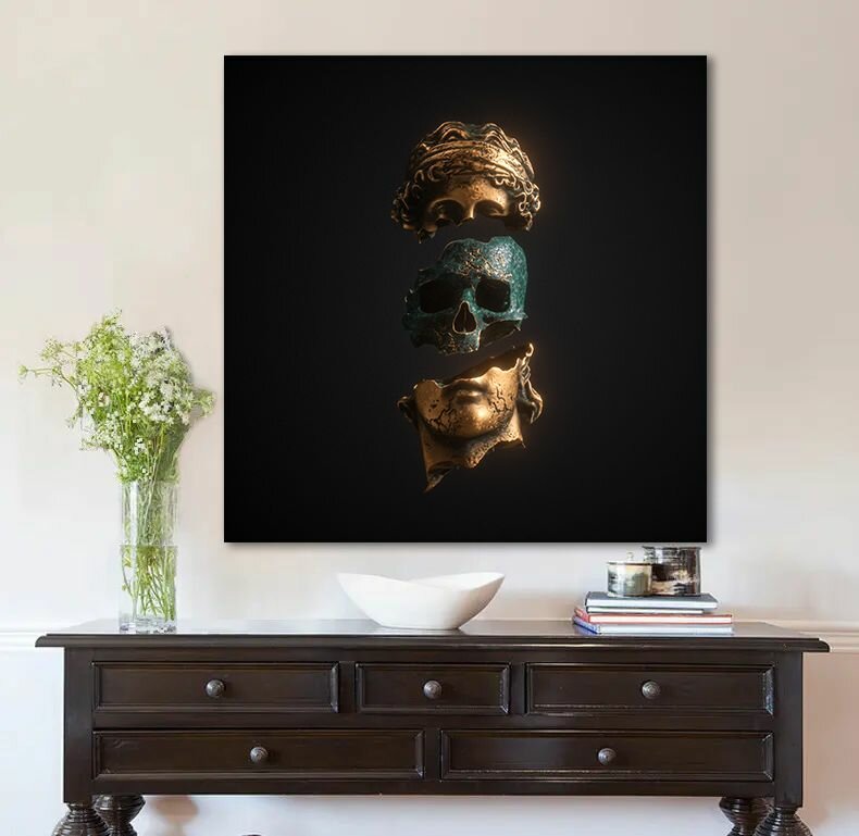 Картина "Череп", 50x50 см, на подрамнике, хлопок, дерево, экологичные чернила