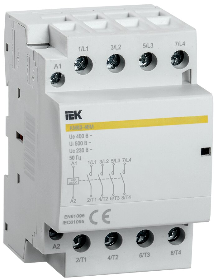 Модульный контактор IEK КМ63-40М AC/DC 63 А MKK21-63-40 монтаж на DIN-рейку
