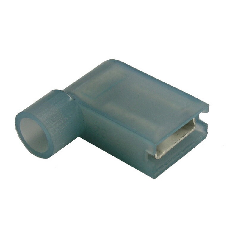 Клемма флажковая изолированная угловая 0,8 х 6,35 мм, 10 А, 16-14 AWG, синяя, медь