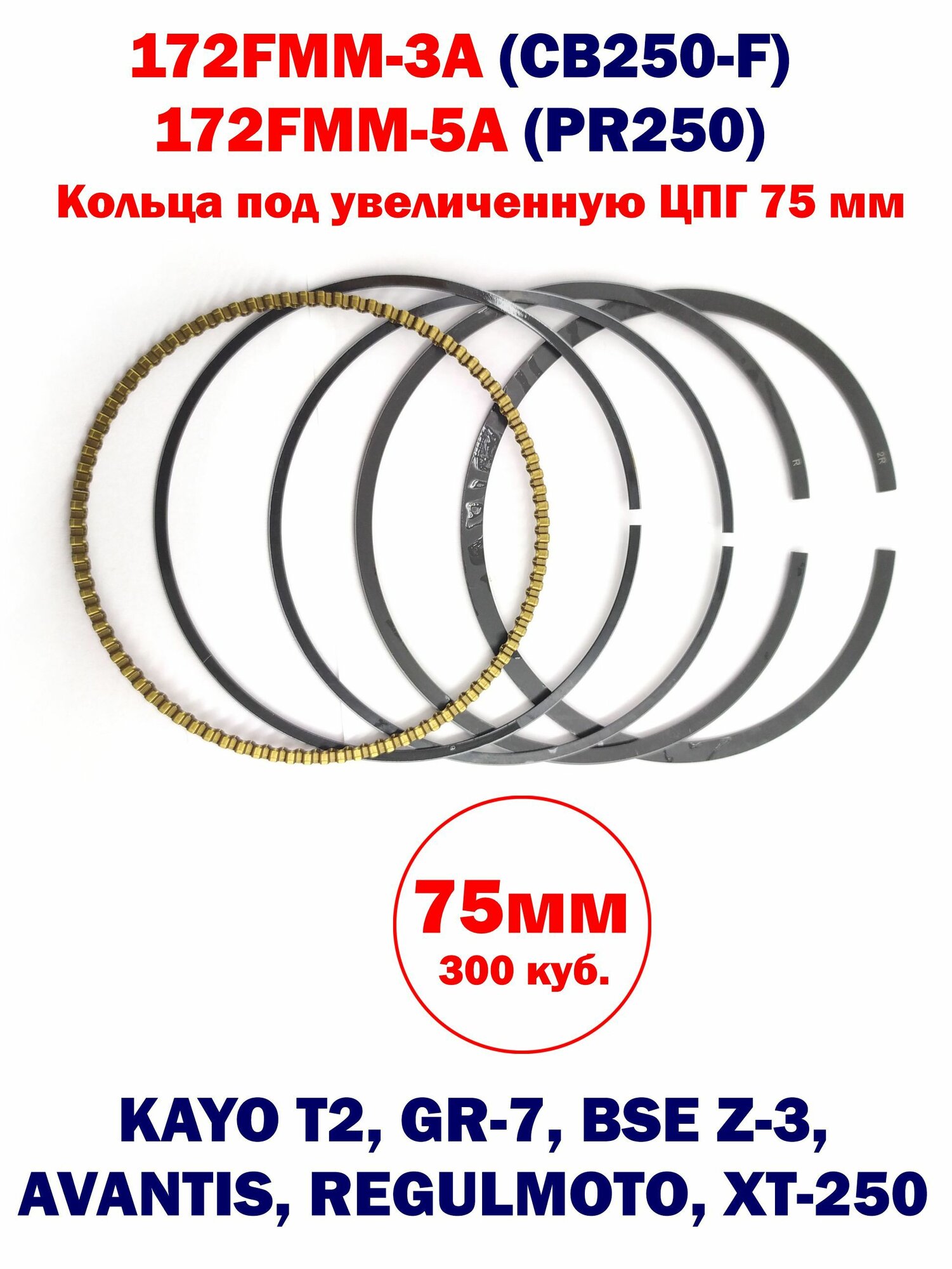 Кольца для увеличенной поршневой 172FMM 75 мм 300 куб.
