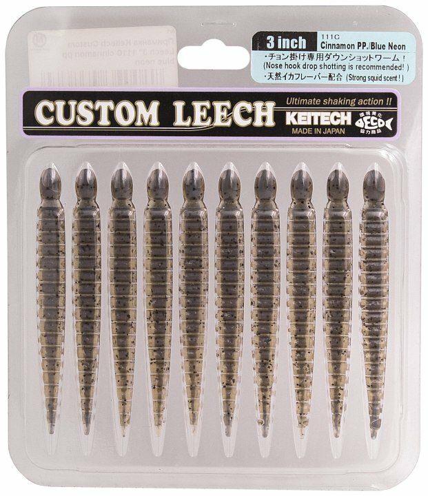 Keitech Custom Leech 3 111C Cinnamon PP Blue Neon приманка мягкая для ловли щуки и окуня