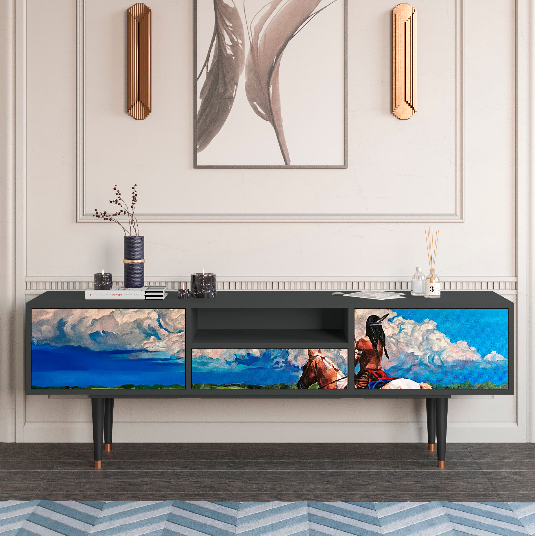 ТВ-Тумба - STORYZ - T6 Thunderheads by Sarah Dean, Размер - 170 x 69 x 41 см, Цвет корпуса - , Антрацит