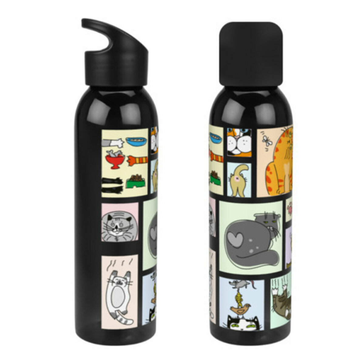 Бутылка для воды «Разныме милые прикольные котики, смешные коты» (черный)