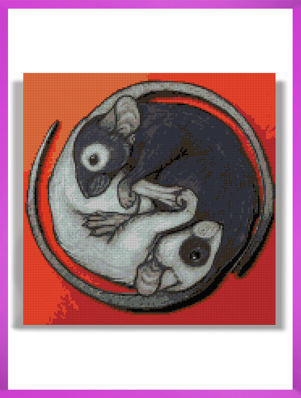 Алмазная мозаика на подрамнике - вышивка Крыски Инь Янь 40 х 40 см