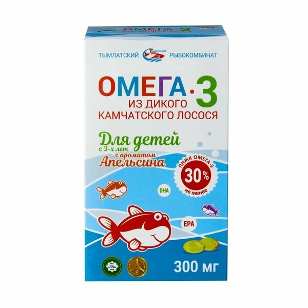 Омега-3 из дикого камчатского лосося для детей с 3 лет вкус апельсина Salmonica/Салмоника капсулы 300мг 84шт