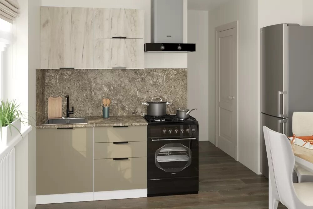 Кухонный гарнитур Герда Альба лайт 1200 мм, каркас ЛДСП, фасад ЛДСП, Белый/Дуб браун/Мокко