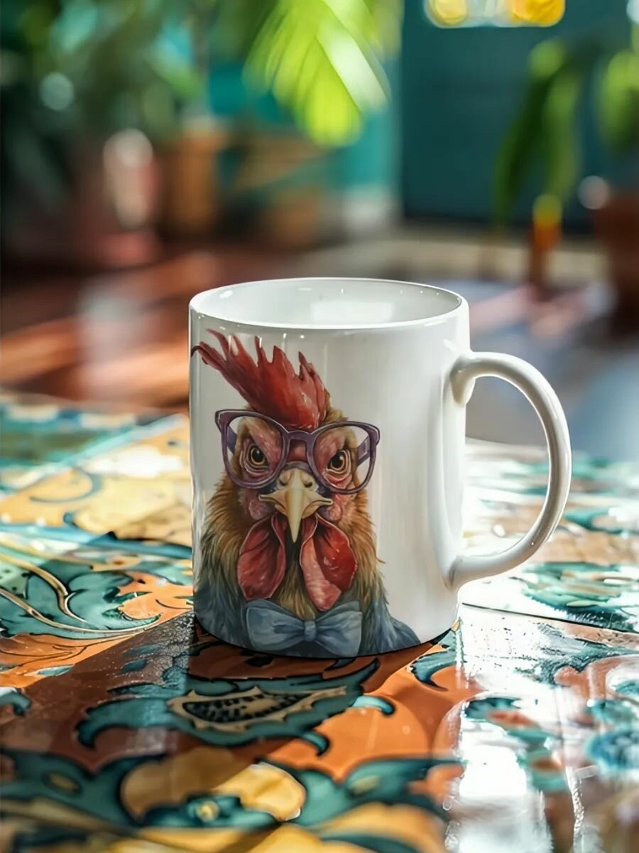 Кружка керамическая Петух в очках, 330 мл