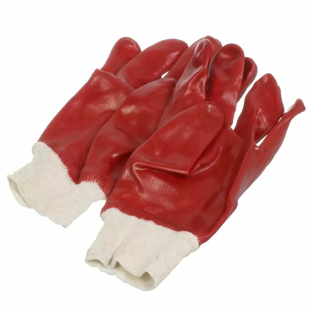 Перчатки маслобензостойкие, трикотаж, ПВХ покрытие, красная основа, Гранат, Золотая перчатка