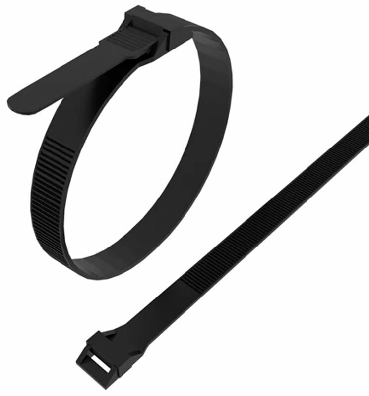 Хомут нейлоновый для СИП с горизонтальным замком 260x9,0мм, черный (100 шт/уп) REXANT