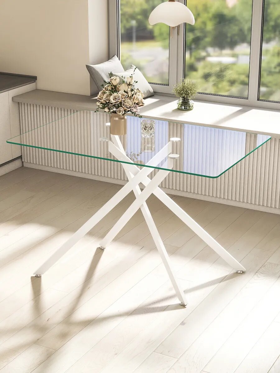 Стол обеденный из закаленного стекла, металлические ножки RDT1100-W, 110х70х75 см