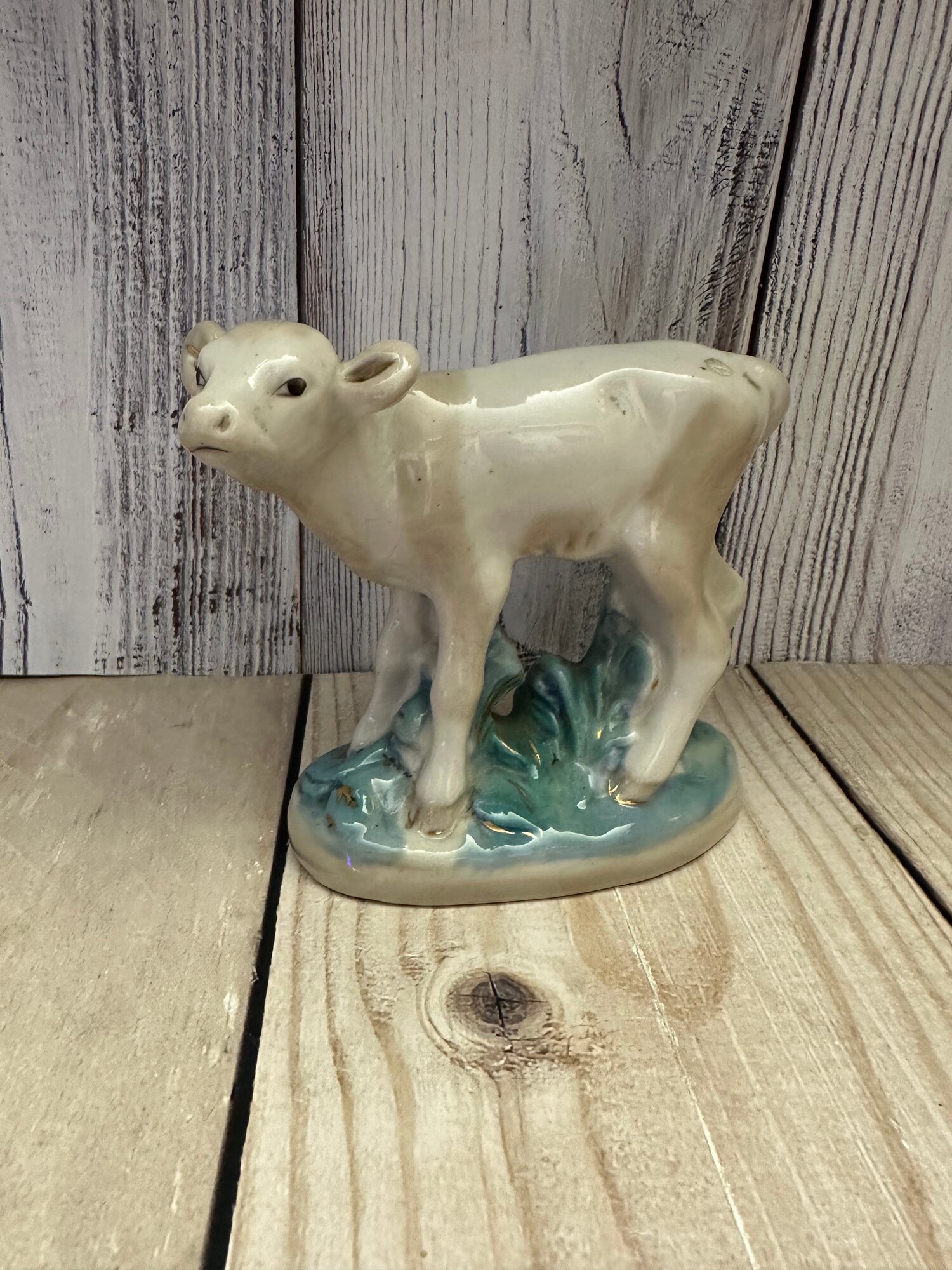 Cтатуэтка Коровка Старинный Гжель Ссср 1960 годы Фарфор винтажная Авторская