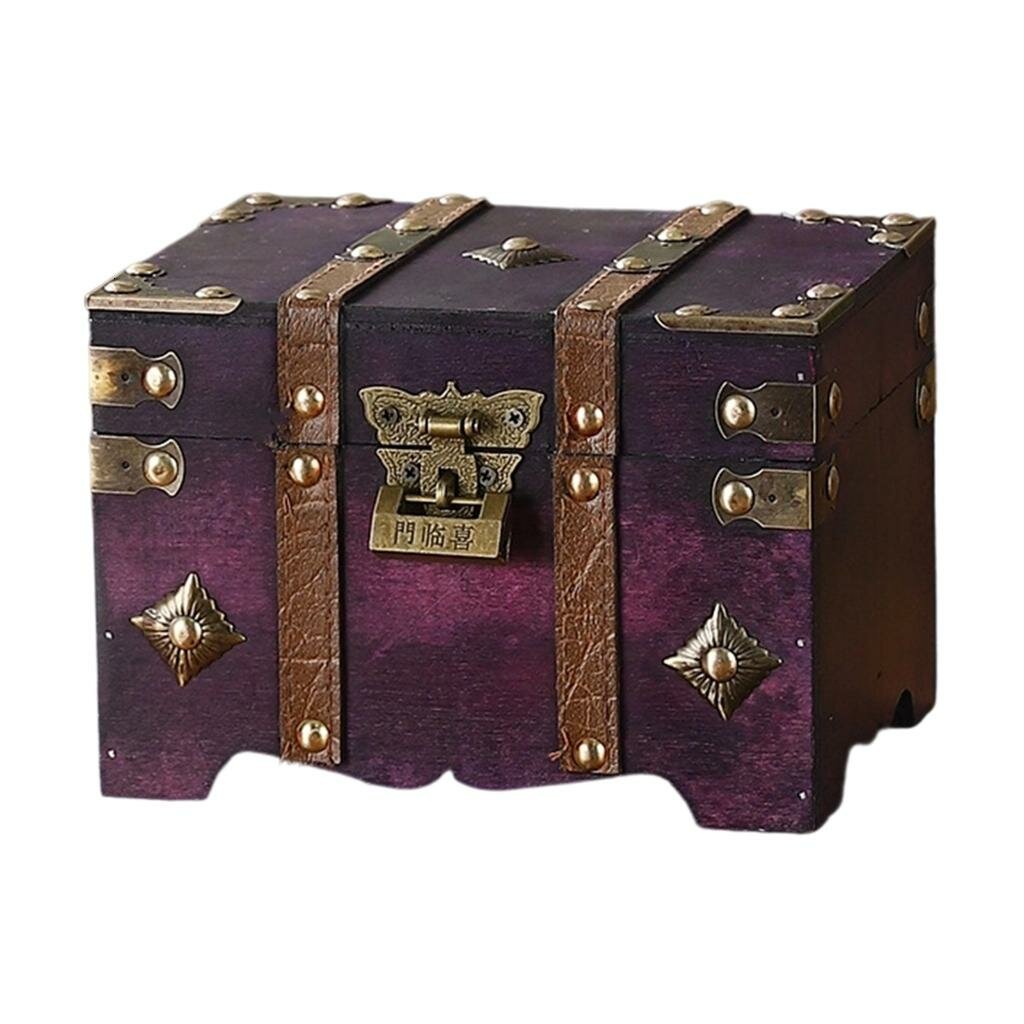Деревянный чемодан-сундук для хранения, Фиолетовый цвет. - Стиль B