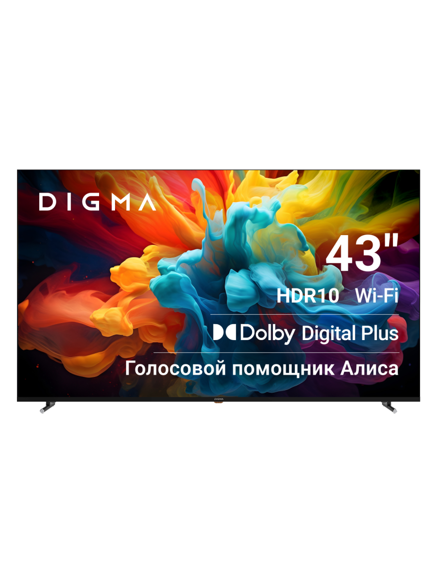 Телевизор Digma DM-LED43UBB33 43" LED, 4K Ultra HD, черный, смарт ТВ, YaOS