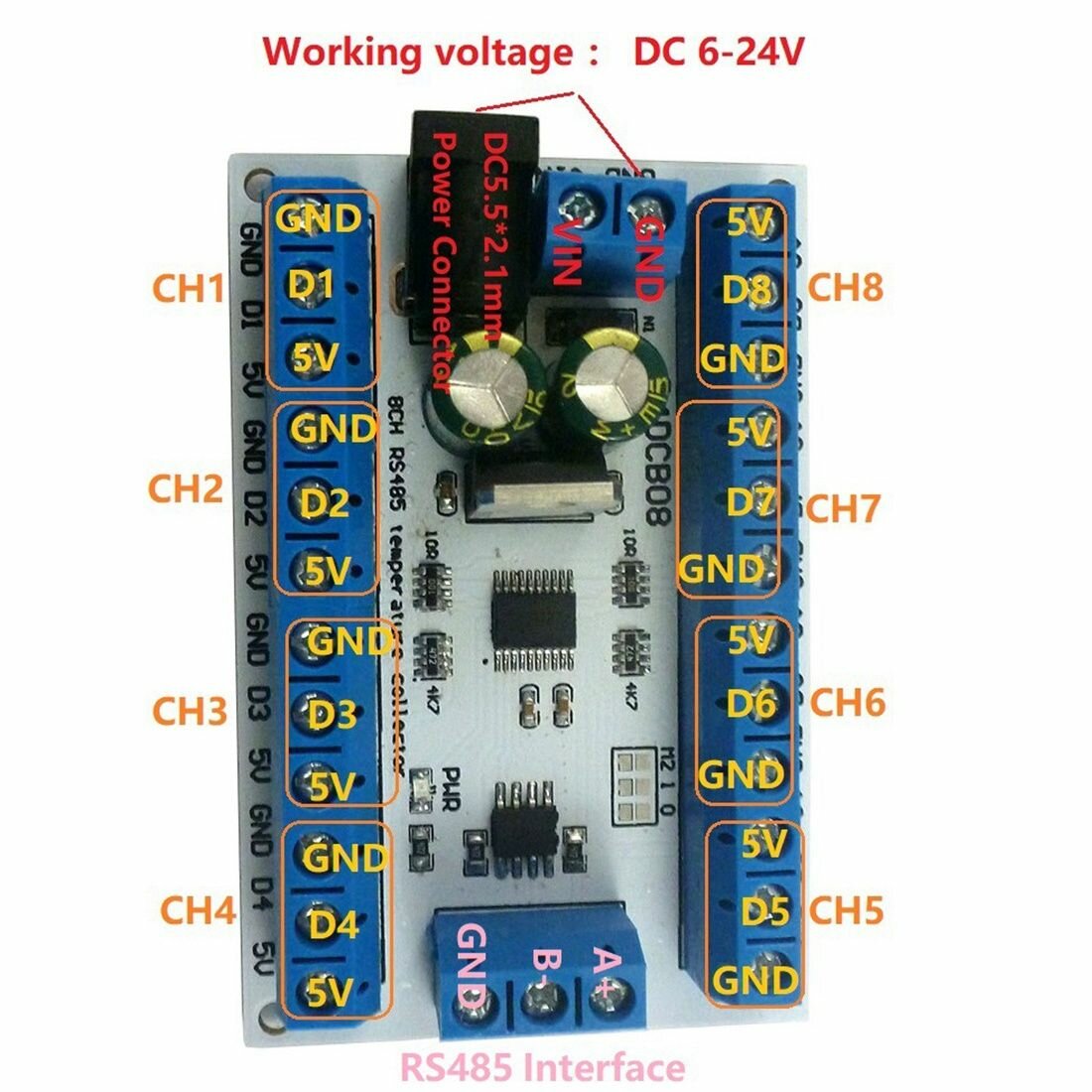 8Ch Rs485 Modbus Rtu датчик контроля температуры удаленный цифровой модуль PLC R4DCB08