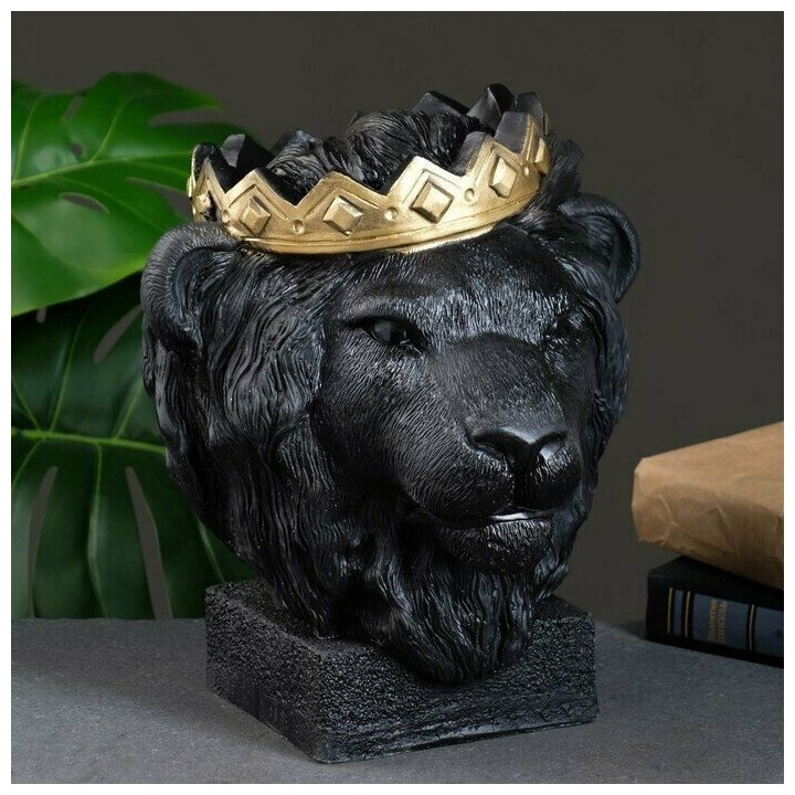 Копилка 'Лев в короне' черный с золотом, 26см