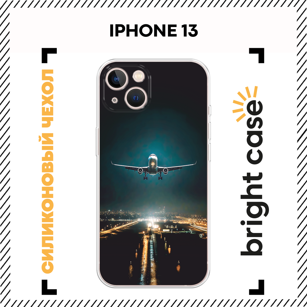 Чехол на Apple iPhone 13 / Айфон 13 с принтом Взлет самолета ночью