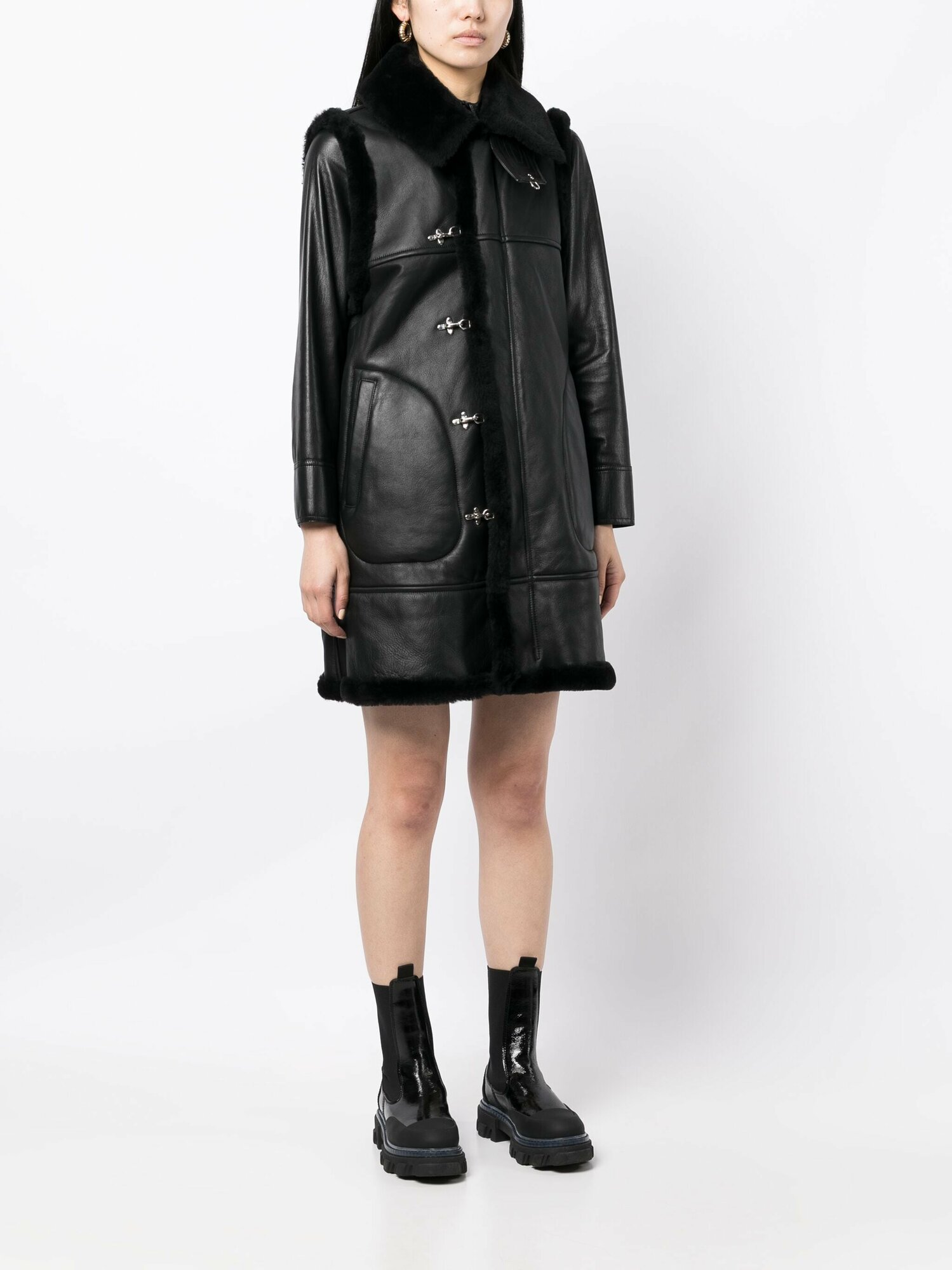 Пальто Noir Kei Ninomiya Long-length leather coat, размер 42, black / black — фото 1