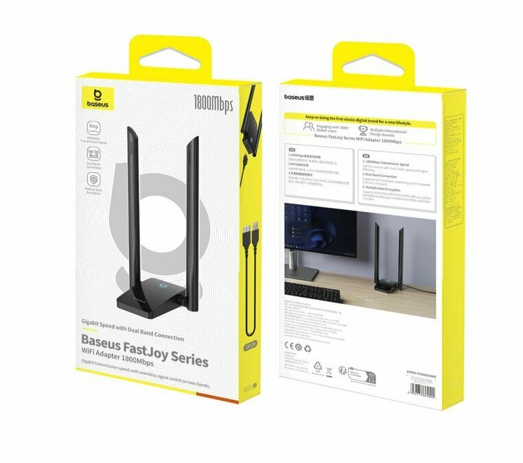 WiFi приемник Baseus Extreme Series, 1800 Мбит/с (внешняя антенна) черный, B01317600111-06