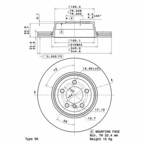 Диск тормозной Brembo 09A71211 для BMW 7 серия