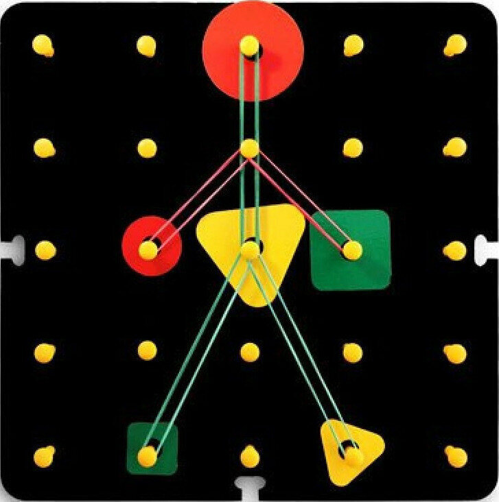 Математический планшет Оксва "Большой геометрик", деревянный геоборд с резиночками, 25 х 25 см