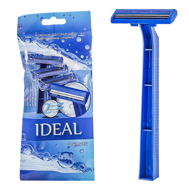 RAZO Ideal одноразовый станок для бритья набор 3 шт каждый с 2 лезвиями для кожи