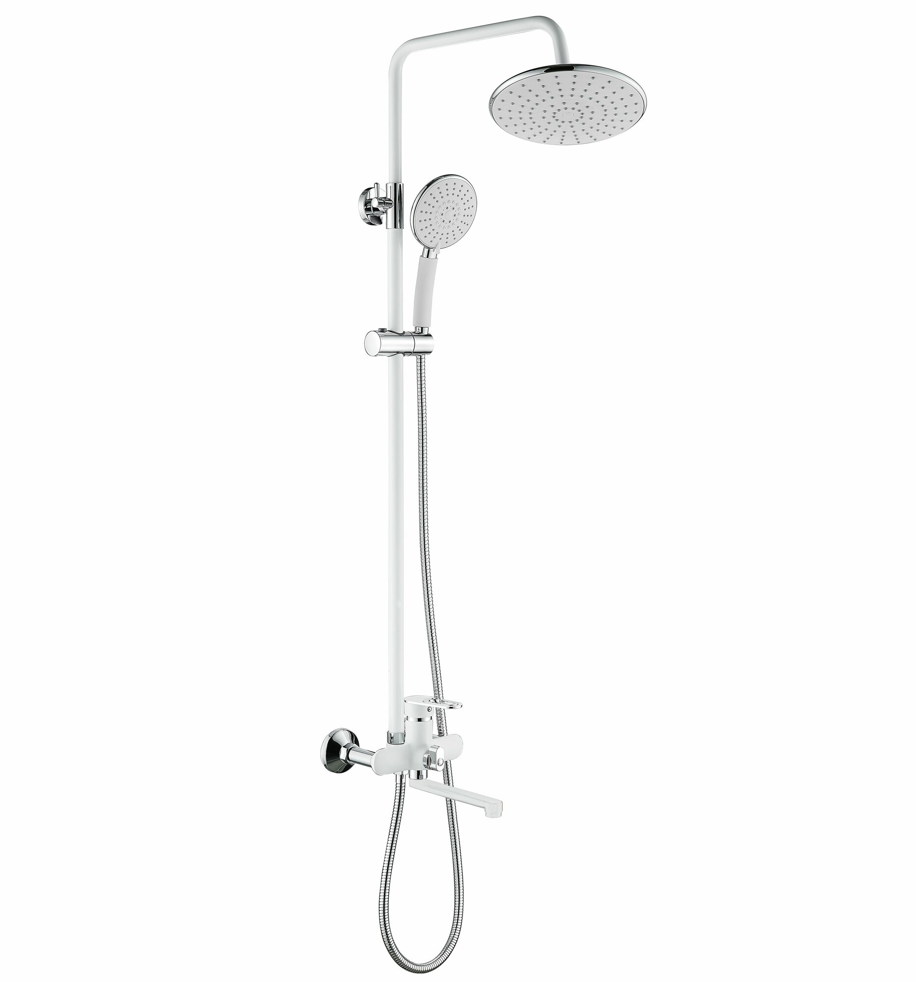 Душевая стойка Potato P35274-7 с длинным изливом, картридж 35 мм, верхний душ, лейка на шланге, белая