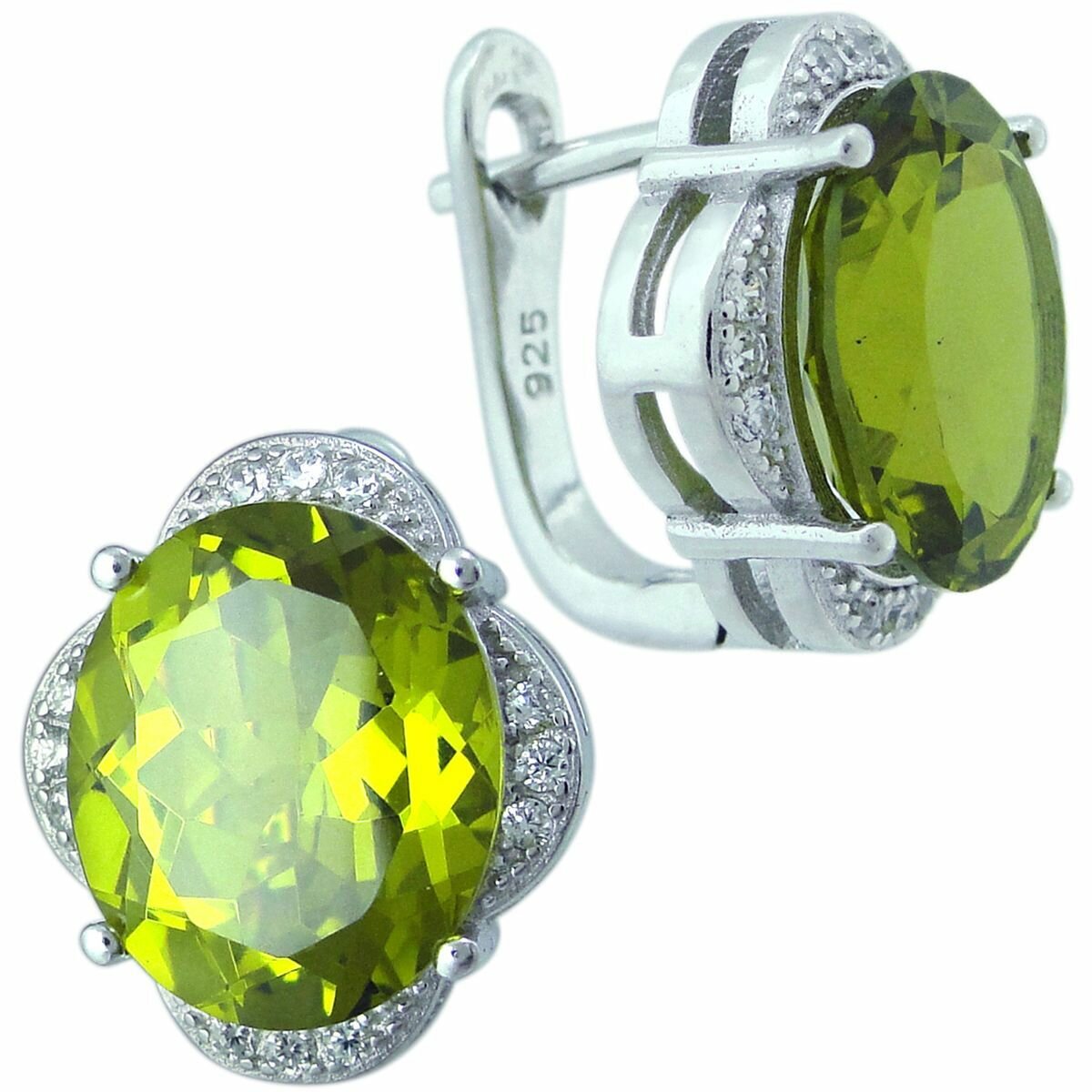 Серьги, серебро, 925 проба, родирование, султанит синтетический, фианит