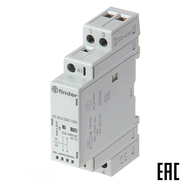 Контактор 22.32.0.230.1320 модульный 230В АС/DC 25А 2з серия 22 Finder