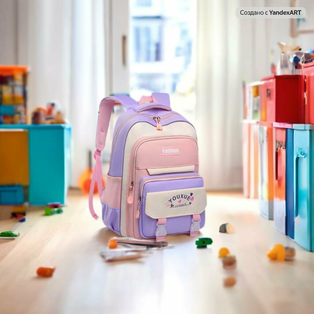 Рюкзак школьный для девочки в корейском стиле фиолетово-розовый (44*31*18)