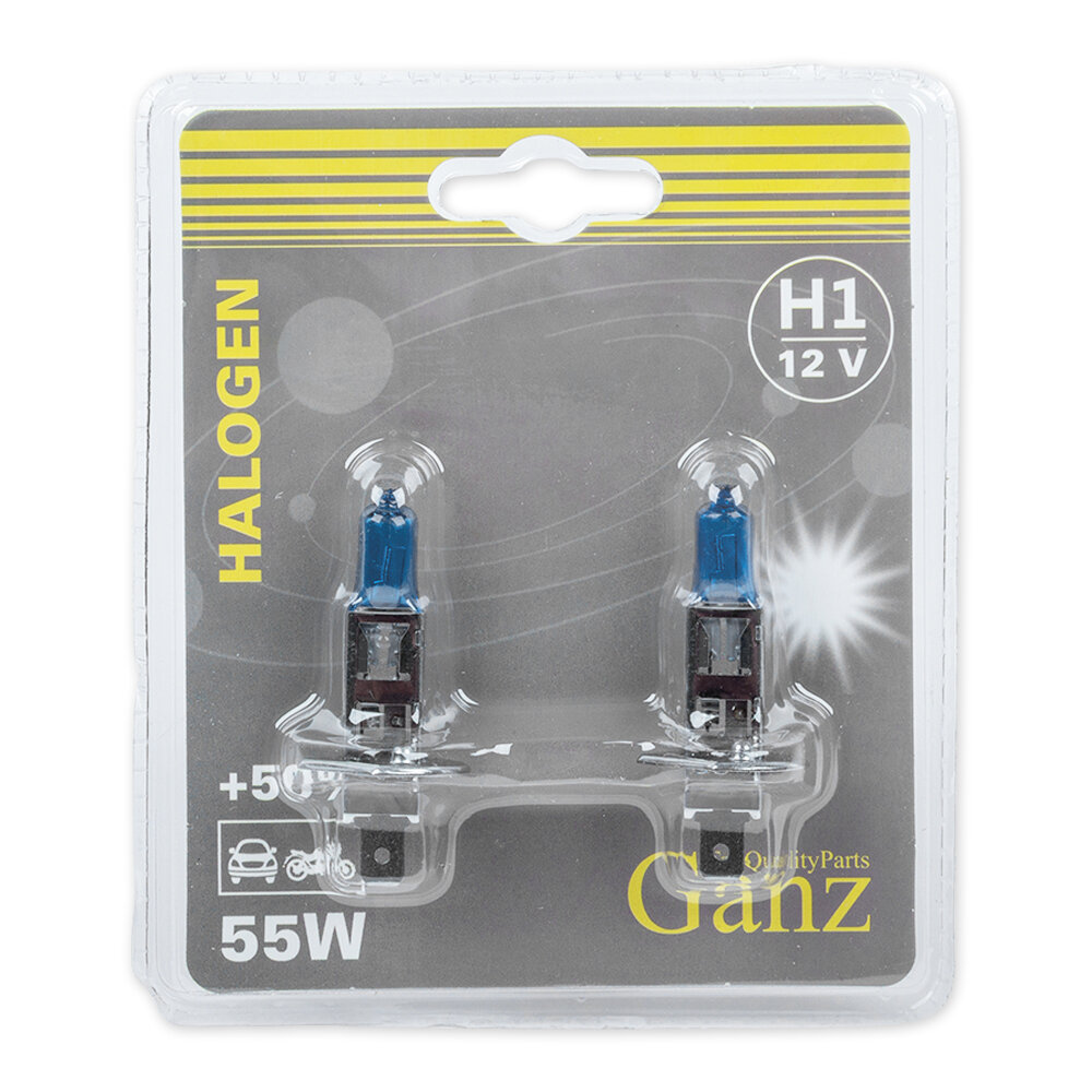 Галогенная лампа H1 12v 55w +50% P14,5s блистер 2 шт GANZ GIP06047