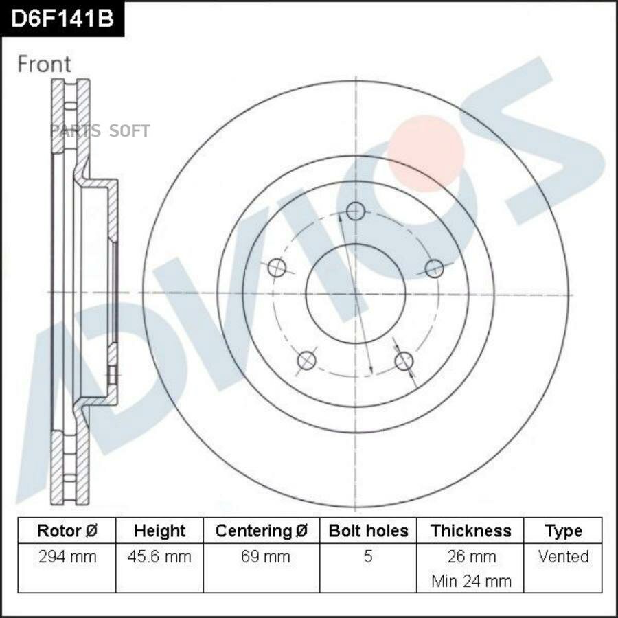 Диск тормозной пер. ADVICS ADVICS D6F141B | цена за 1 шт